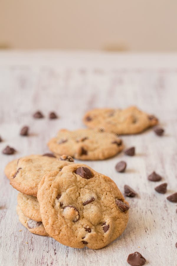 Row of Chocolate Chip Cookies Surrounded by Chips Stock Image - Image ...