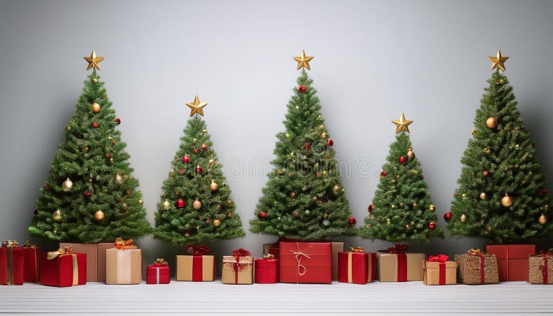 A Row of Christmas Tree and Presents Stock Illustration - Illustration ...