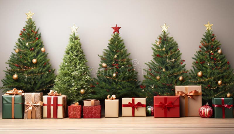 A Row of Christmas Tree and Presents Stock Illustration - Illustration ...