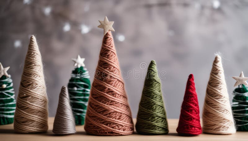 A Row of Christmas Trees Made from Yarn Stock Image - Image of unique ...
