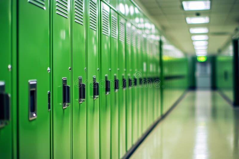A Row of Clean School Green Lockers in a Hallway Stock Illustration ...