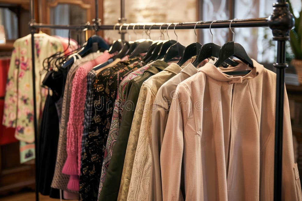 Row of Clothes Hanging on a Rack Stock Photo - Image of storage ...