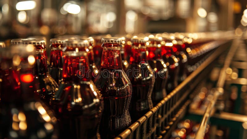 A Row of Coca-Cola Bottles are Lined Up on a Conveyor Belt Stock Photo ...