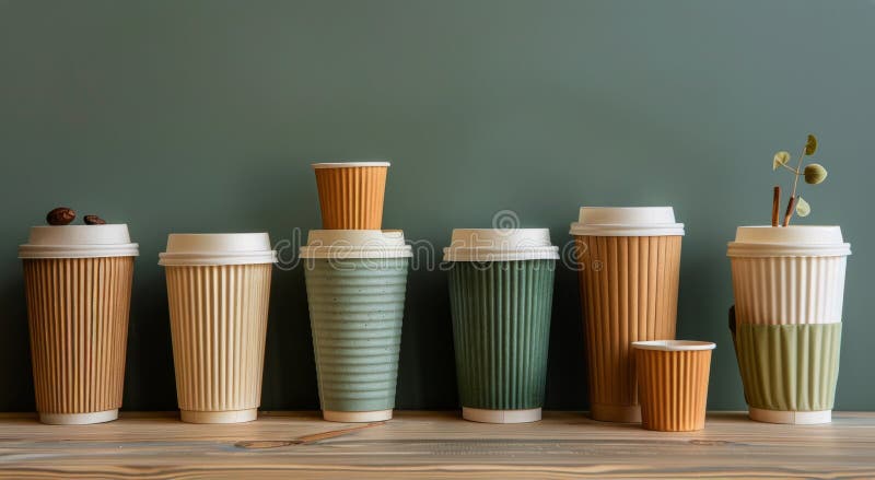 Row of Coffee Cups on Table Stock Image - Image of refreshment ...