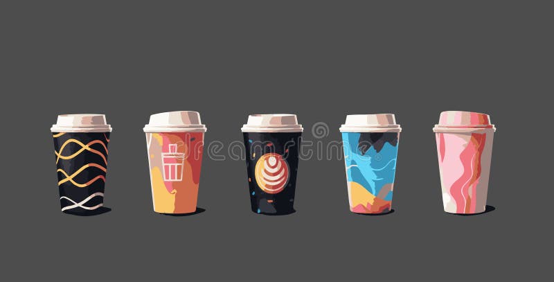 Row of Coffee Cups on Table Stock Vector - Illustration of cappuccino ...