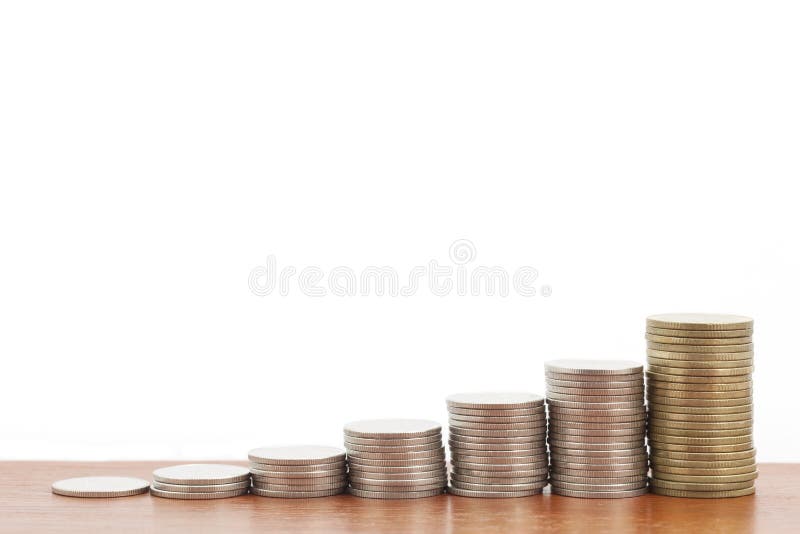 Row of Coins on Wood Table. Stock Photo - Image of currency ...