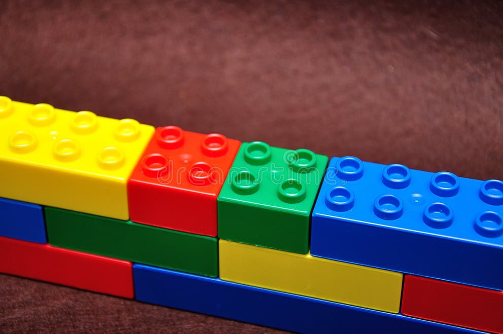 Row of Color Building Blocks Built As a Wall Stock Photo - Image of ...