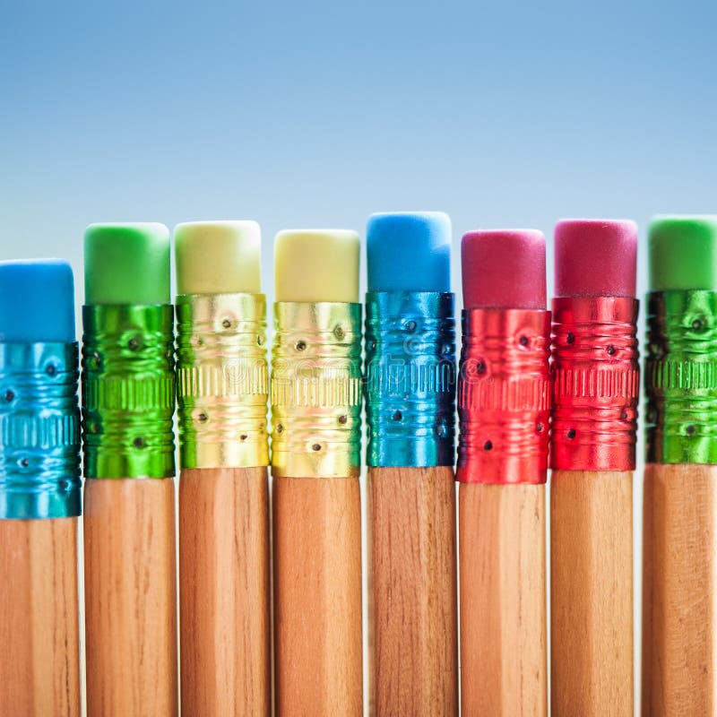 Row of Color Pencils on Blue Background.Studio Stock Photo - Image of ...