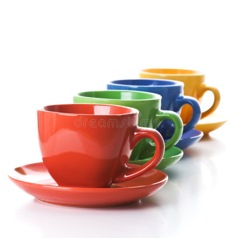 Row of color tea cups stock image. Image of ceramic, focus - 7277337
