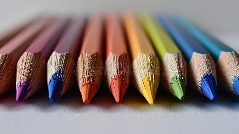 Row of Colored Pencils on Table - Colorful Writing Tools in Perfect ...