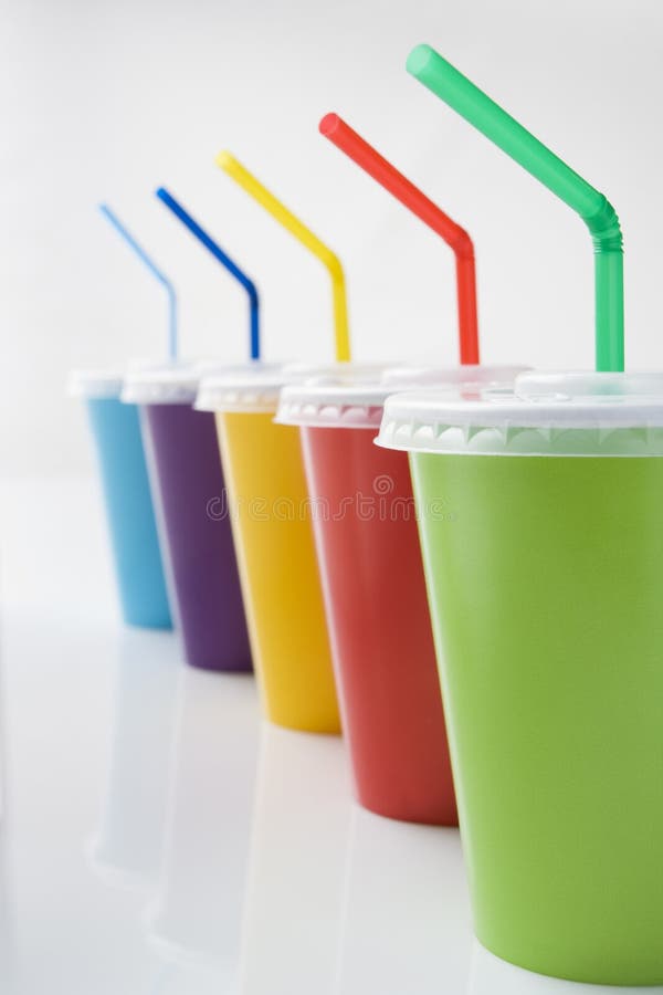 Row of Colored Soft Drink Beakers with Straws Stock Image - Image of ...