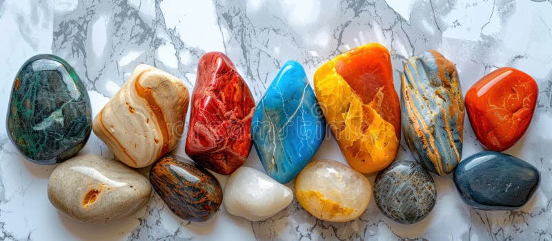 Row of Colored Stones on Marble Surface Stock Photo - Image of earthy ...