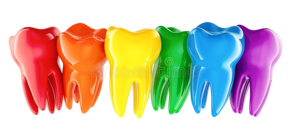 Row of Colored Teeth, 3D Rendering Stock Illustration - Illustration of ...