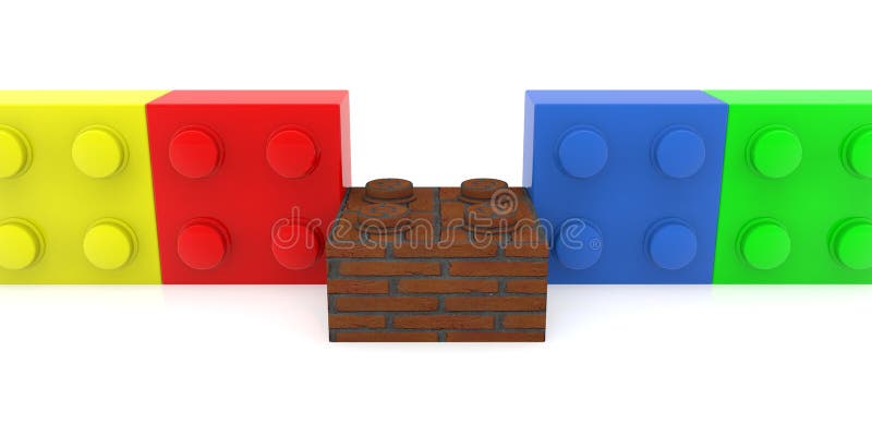 Row of Colored Toy Bricks, Foreground Toy Brick with Brick Structure ...
