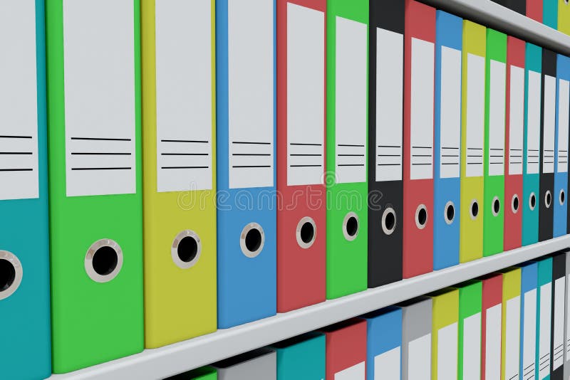 Row of Colorful Archive Folders on the Shelves Stock Illustration ...