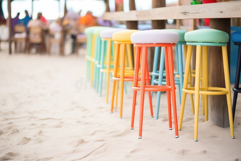 Row of Colorful Beach Bar Stools in the Sand Stock Image - Image of ...