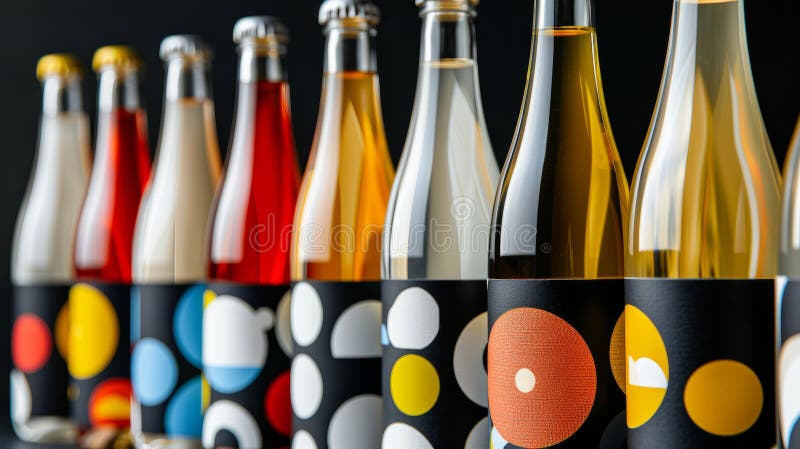 Row Colorful Beverage Bottles Modern Labels Stock Photos - Free ...