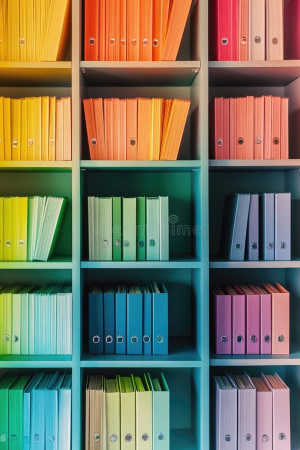 A Row of Colorful Binders Stored on a Bookshelf, Perfect for Organizing ...