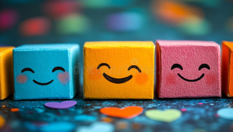 A Row of Colorful Blocks with Smiling Faces on Them Stock Image - Image ...