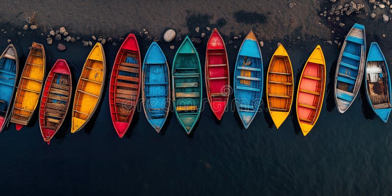 A row of colorful boats. stock illustration. Illustration of poster ...
