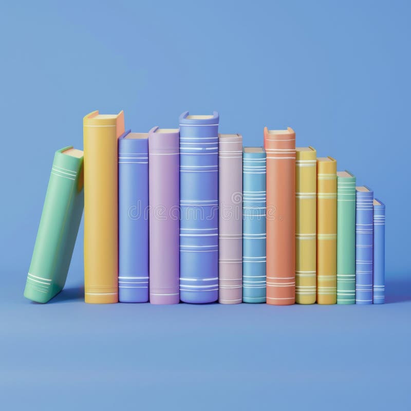 Row of Colorful Books on Blue Background, Study, Reading Concept Stock ...