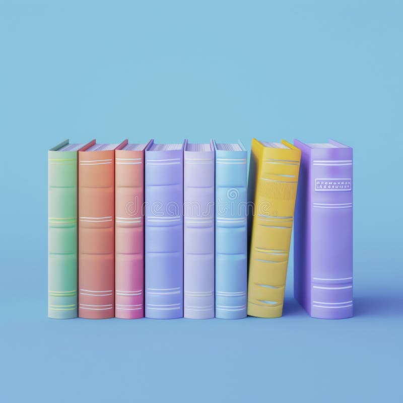 Row of Colorful Books on Blue Background, Study, Reading Concept Stock ...