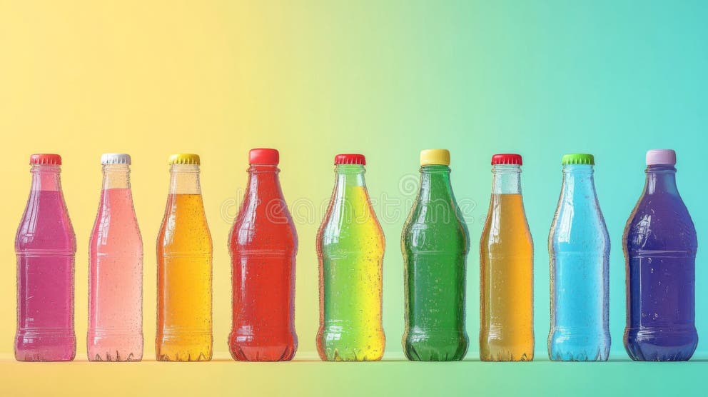 Row of Colorful Bottles with Gradient Background Stock Illustration ...