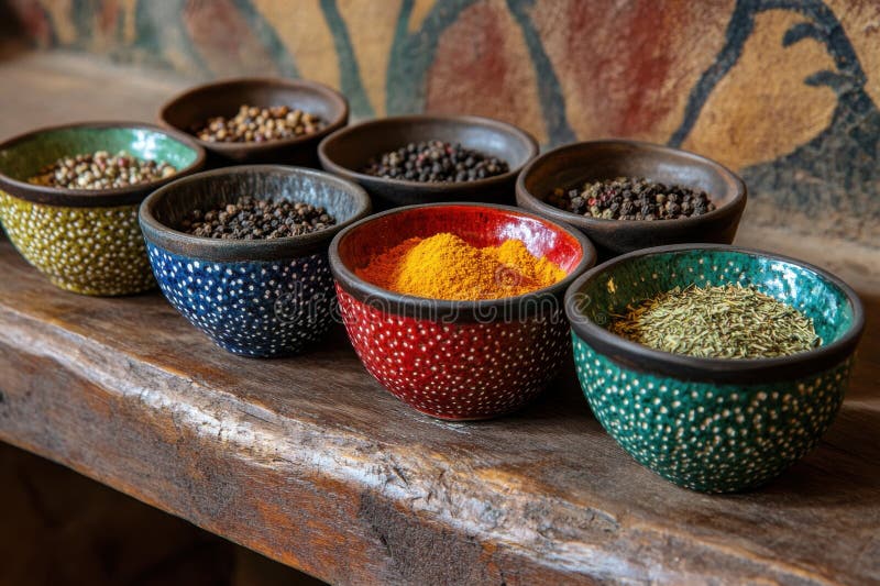 A Row of Colorful Bowls with Spices in Them Stock Photo - Image of ...