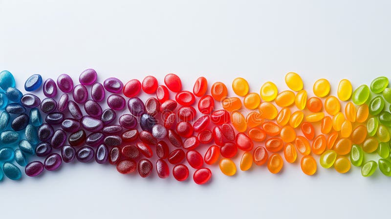 A Row of Colorful Candy Pieces are Arranged in a Rainbow Pattern Stock ...