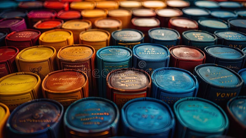 A Row of Colorful Cans with Numbers on Them Stock Photo - Image of ...