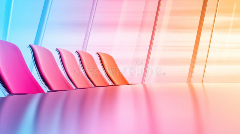 A Row of Colorful Chairs Sitting at a Long Table, AI Stock Photo ...