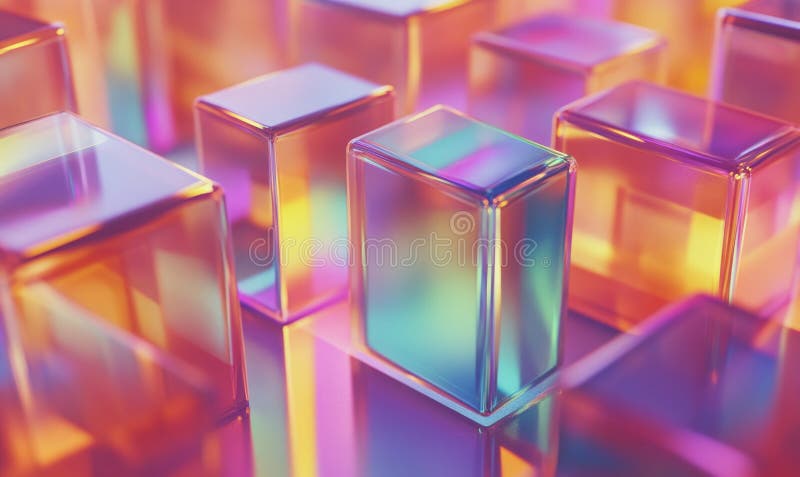 A Row of Colorful Cubes with a Reflective Surface Stock Illustration ...