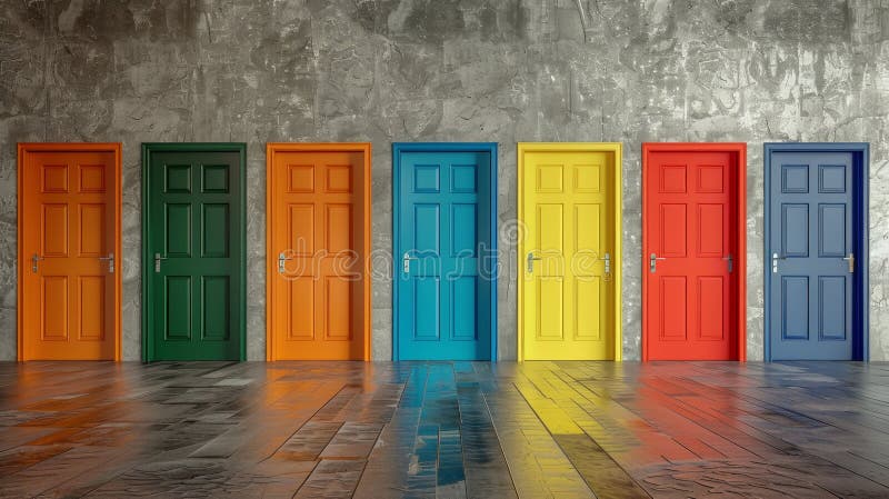 Row of Colorful Doors on a Building Facade, Representing Diversity ...