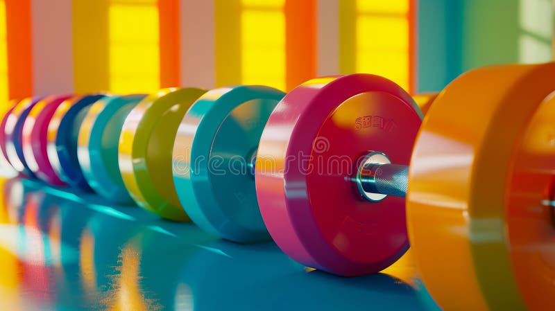 A Row of Colorful Dumbbells in a Gym Stock Image - Image of dumbbells ...