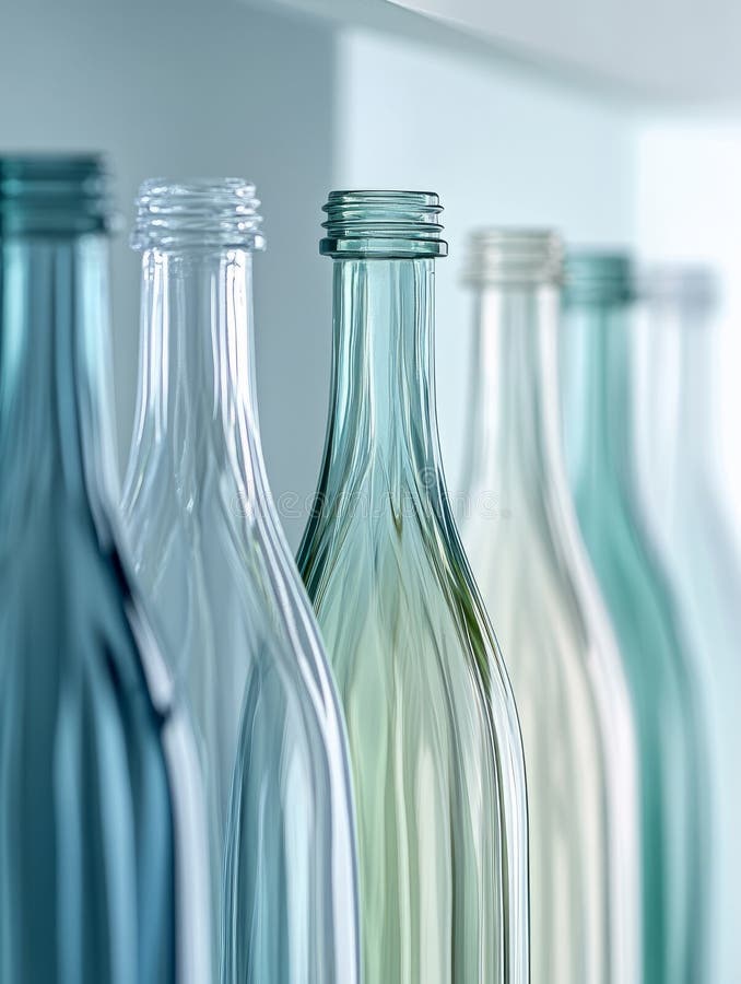 Row of Colorful Empty Glass Bottles in Soft Lighting Stock Photo ...