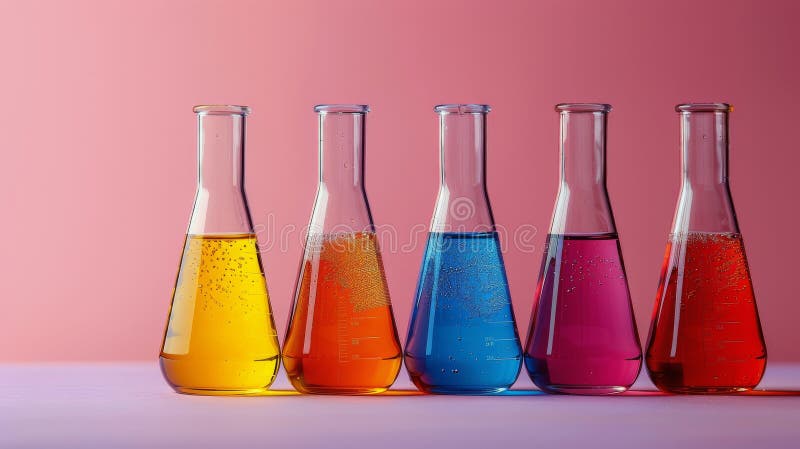 Row of Colorful Flasks Filled with Liquid Stock Image - Image of stem ...