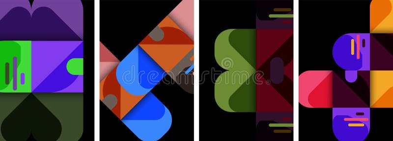 A Row of Colorful Geometric Shapes on a Black Background Stock Vector ...