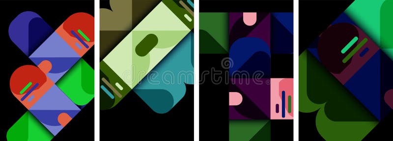 A Row of Colorful Geometric Shapes on a Black Background Stock Vector ...