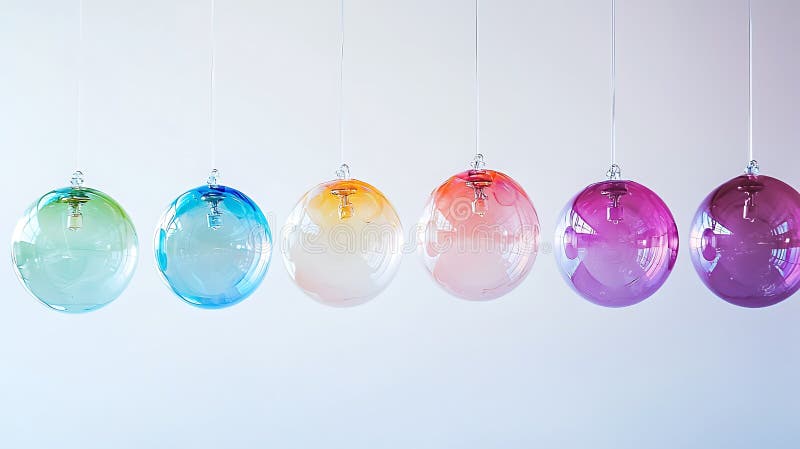 A Row of Colorful Glass Balls Hanging from a Ceiling Stock Photo ...