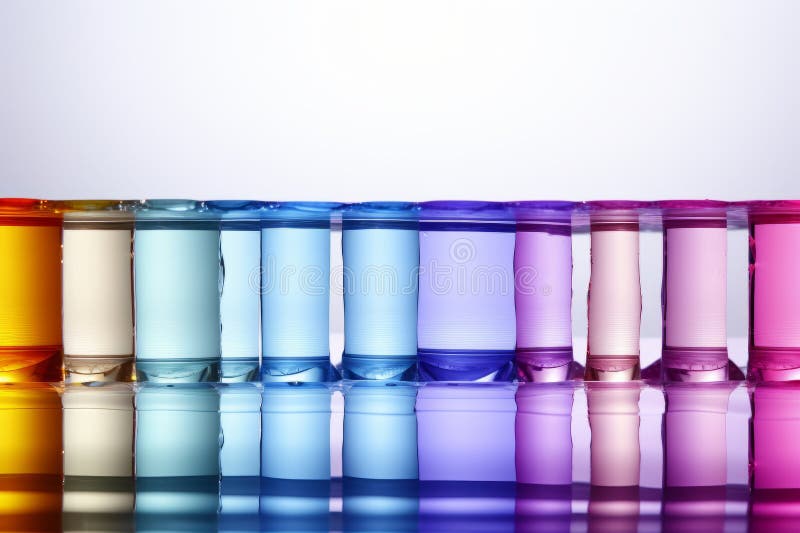 A Row of Colorful Glass Vials on a White Background Stock Illustration ...