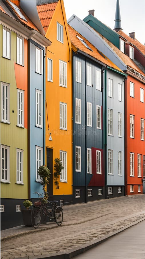 A Row of Colorful Houses in Copenhagen, Denmark Illustration Artificial ...