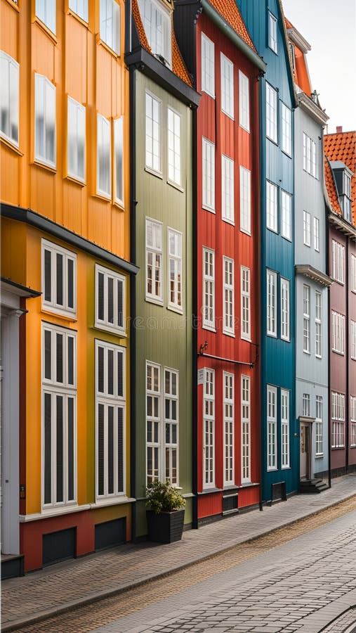 A Row of Colorful Houses in Copenhagen, Denmark Illustration Artificial ...