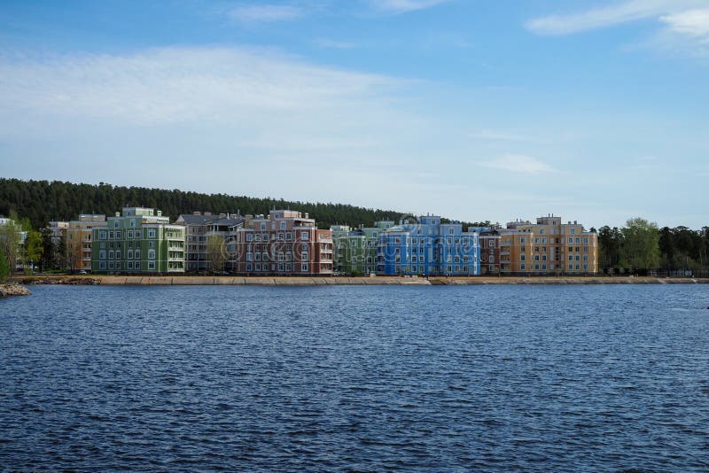 Row of Colorful Houses Nea the Sea or River Stock Image - Image of ...
