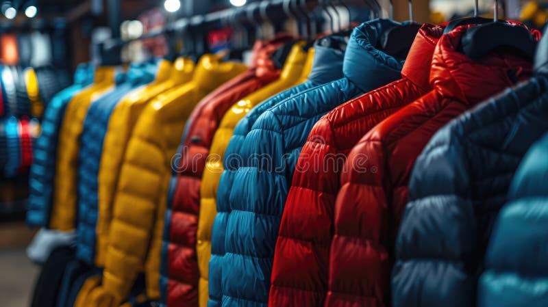 Row of Colorful Jackets on Store Display Rack Stock Illustration ...