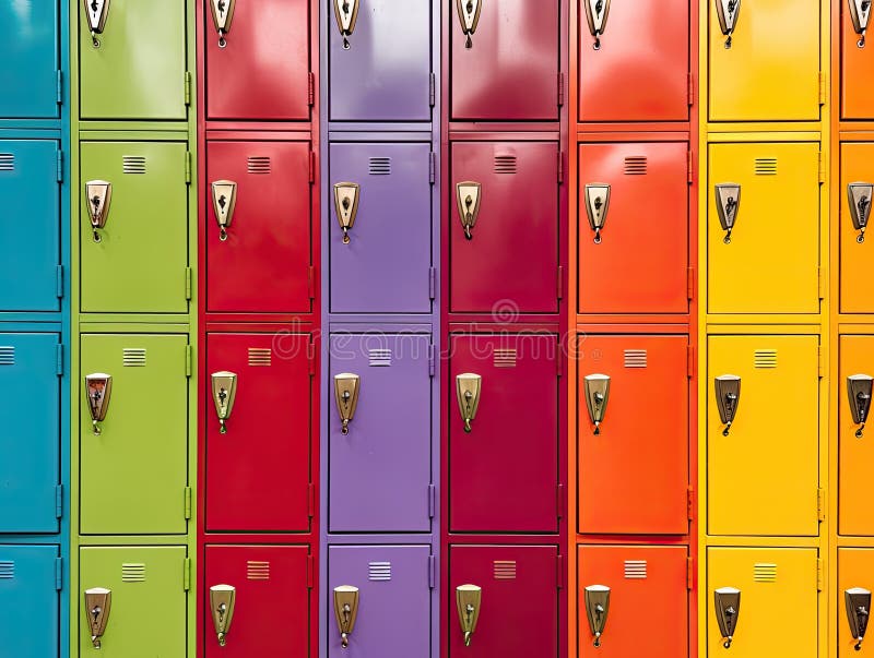 A row of colorful lockers stock illustration. Illustration of indoor ...
