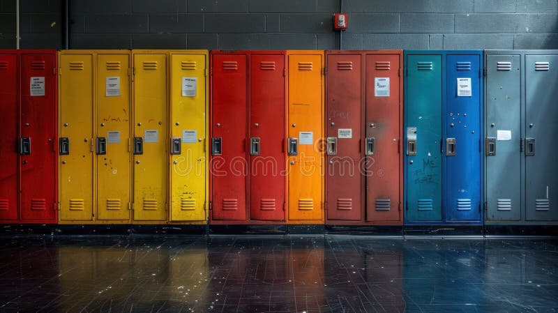 A Row of Colorful Lockers Lined Up in a School Corridor Stock Photo ...