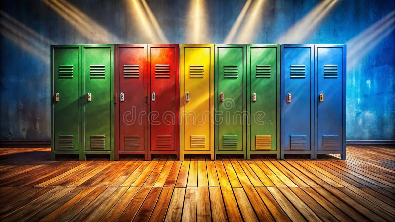 Row of Colorful Lockers in a Room with Wooden Floor. Generative AI ...