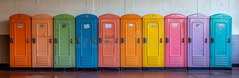 Row of Colorful Lockers in a School Hallway Stock Image - Image of ...