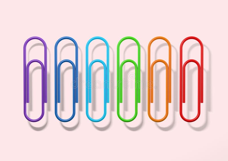 A Row of Colorful Paper Clips are Lined Up on a Pink Background Stock ...