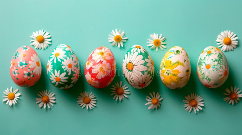 A Row of Colorful Pastel Easter Eggs, Each Uniquely Painted with ...